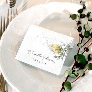 Lemon Printable Wedding Table Name Tag Template, Watercolour Boho ...