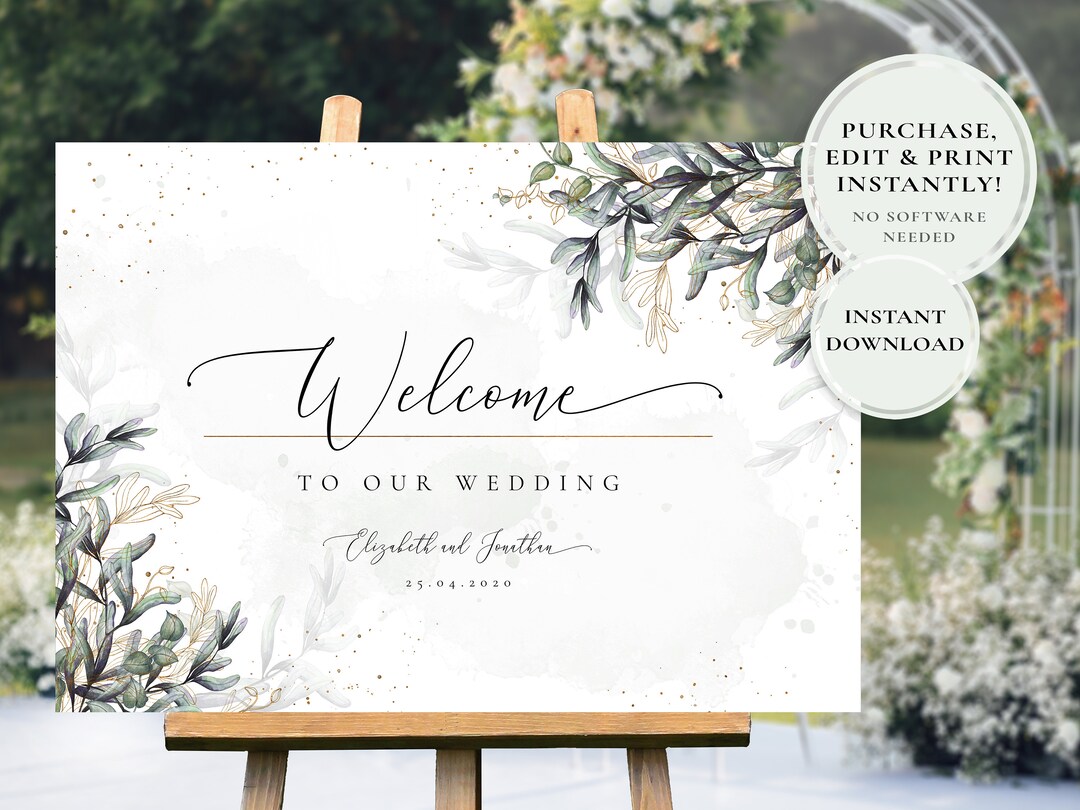 Printable Wedding Welcome Sign Poster Board Table, Watercolor Boho ...