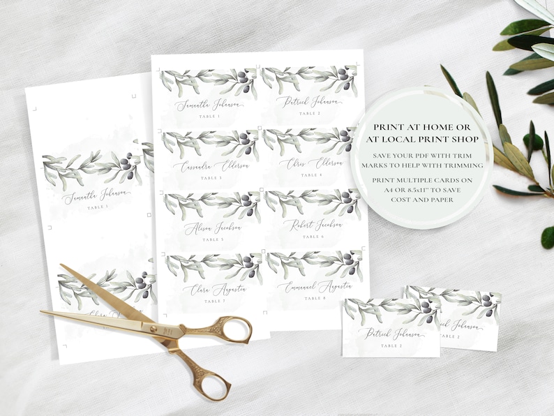 Olive Printable Wedding Table Name Tag Template Watercolour - Etsy