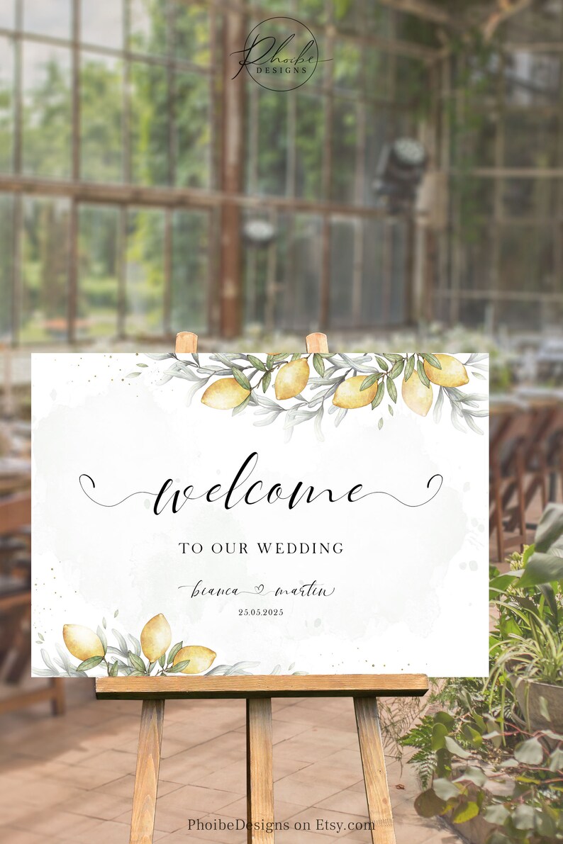 Lemon Wedding Welcome Sign Template Printable Olive Welcome | Etsy