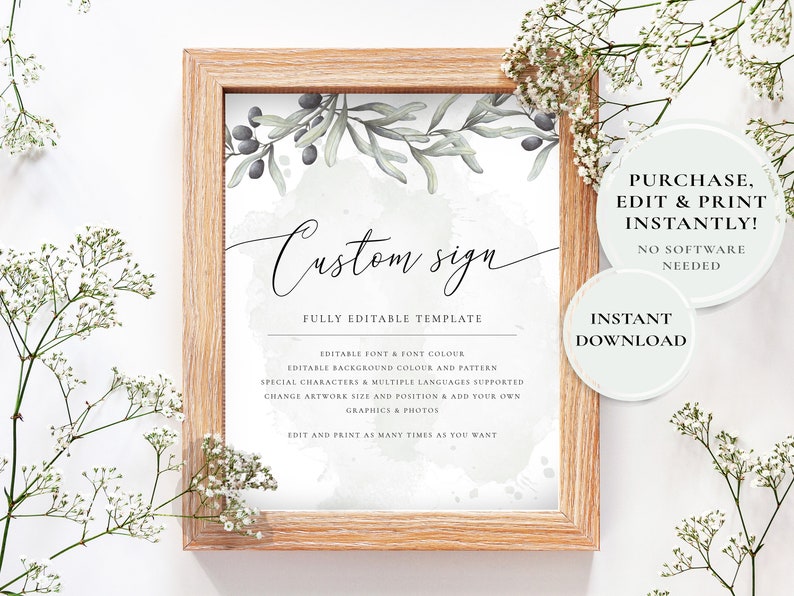 Olive Printable Personalized Wedding Custom Sign Watercolor | Etsy