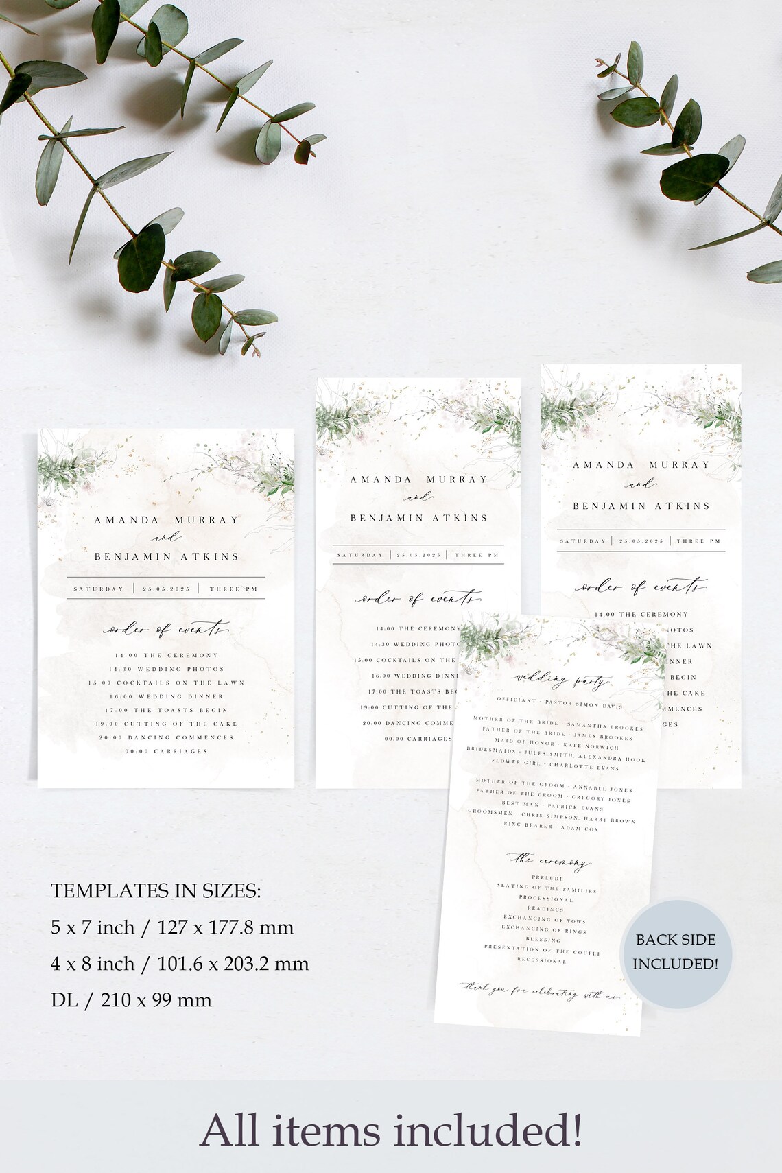 Printable Wedding Day Program Template Dusty Pink Editable | Etsy