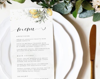Watercolour Lemon Wedding Menu Cards Personalised Italian Amalfi Menu ...