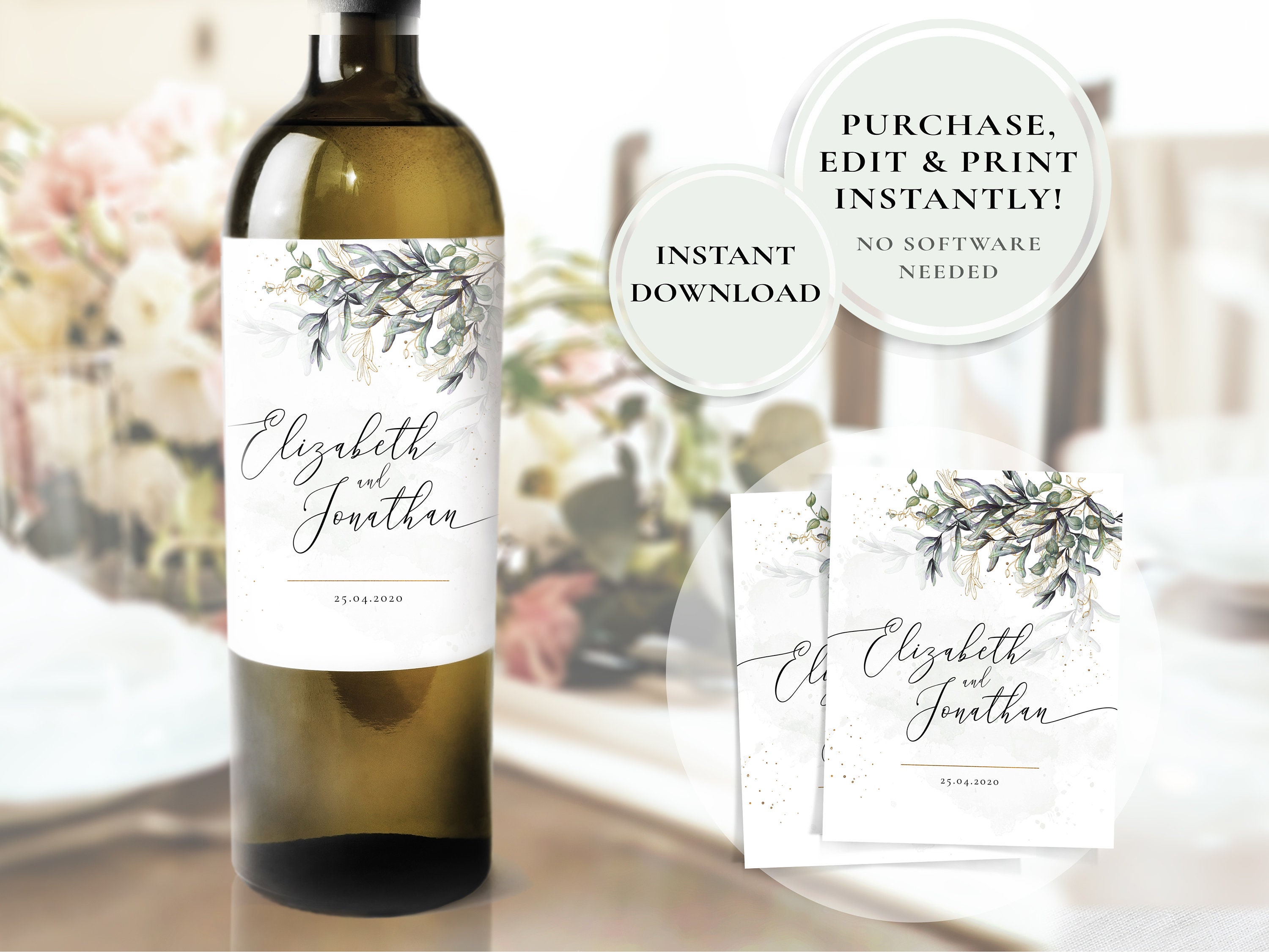 Printable Wine Bottle Label Tag Template Watercolor Boho - Etsy UK