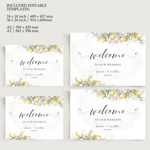 Lemon Wedding Welcome Sign Template, Printable Olive Welcome Poster ...