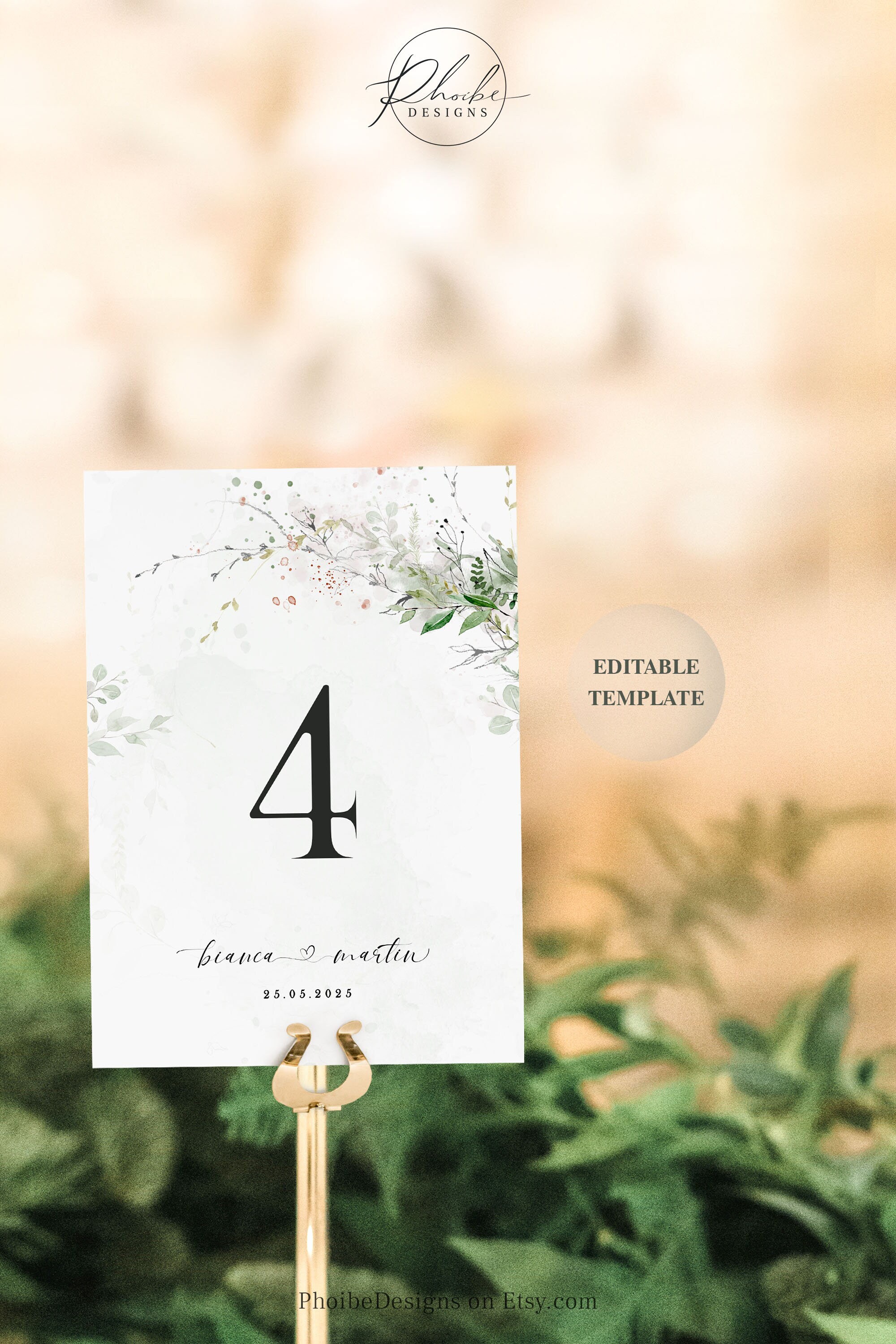 Table Number Sign Template, Editable & Printable Wedding Table Sign ...