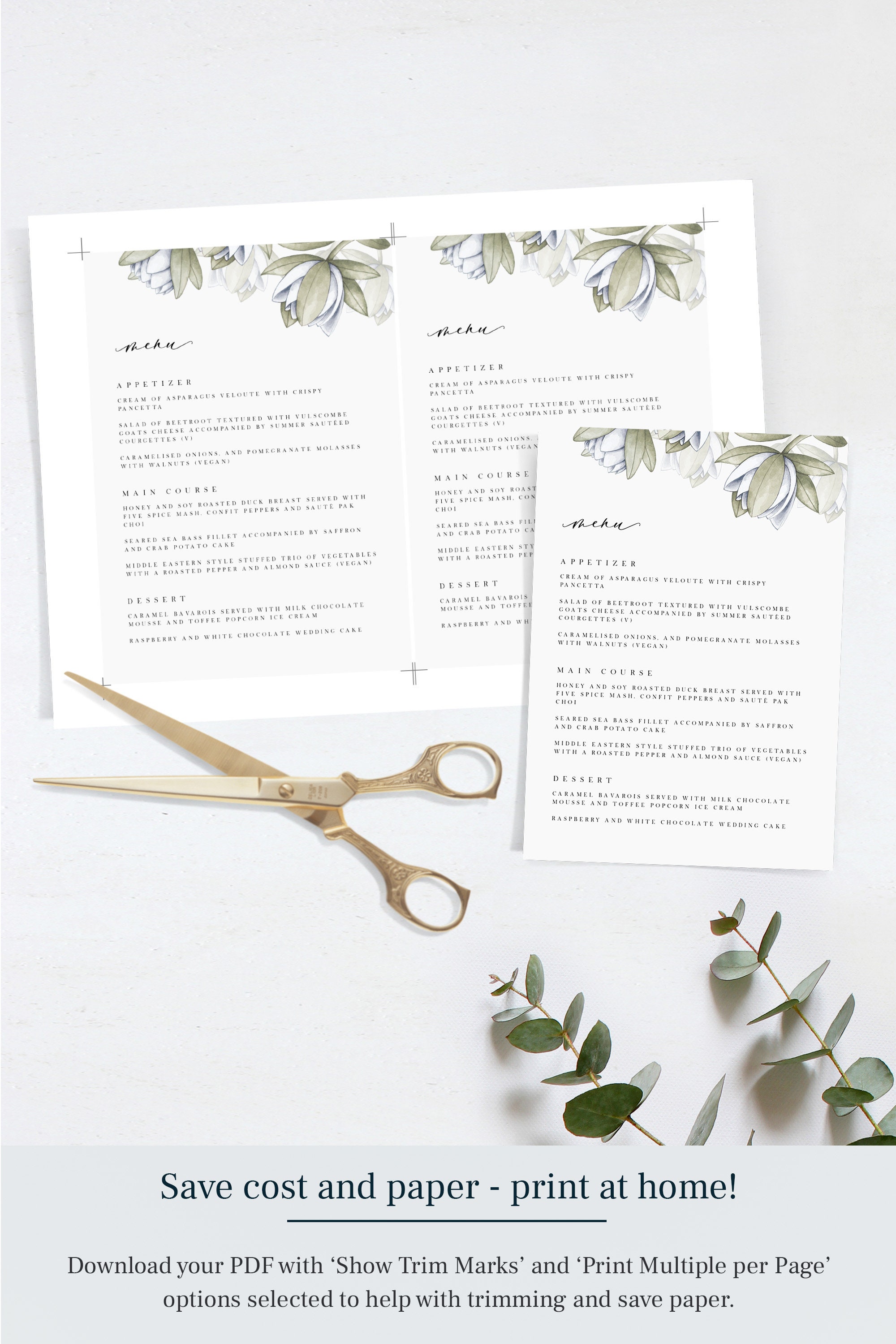 Water Lily Menu Template, Printable Personalised Wedding Menu Card ...