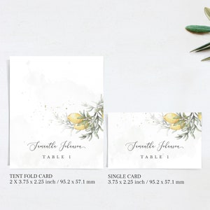 Lemon Printable Wedding Table Name Tag Template, Watercolour Boho ...