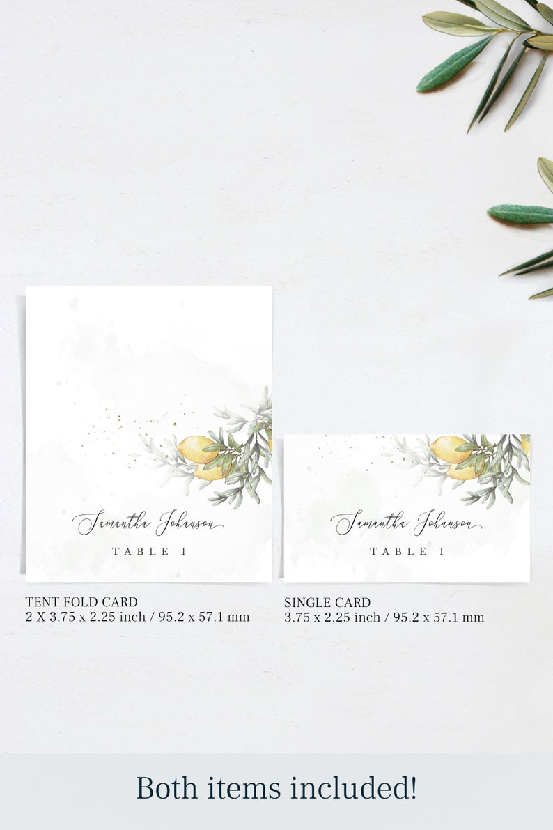 Lemon Printable Wedding Table Name Tag Template Watercolour - Etsy