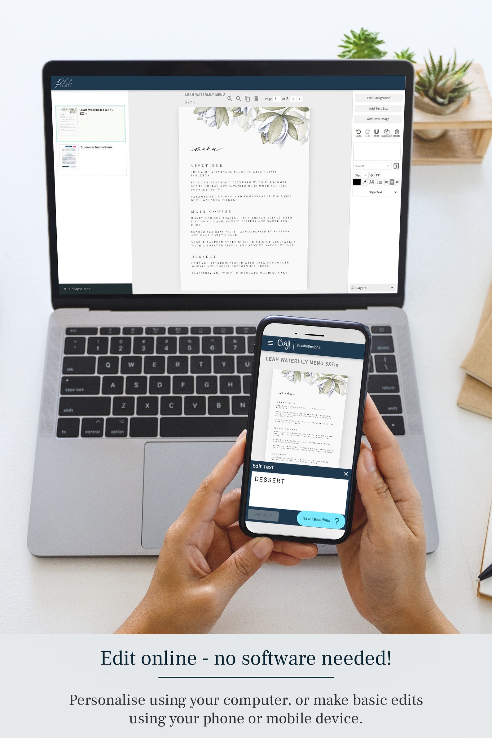 Water Lily Menu Template Printable Personalised Wedding Menu | Etsy