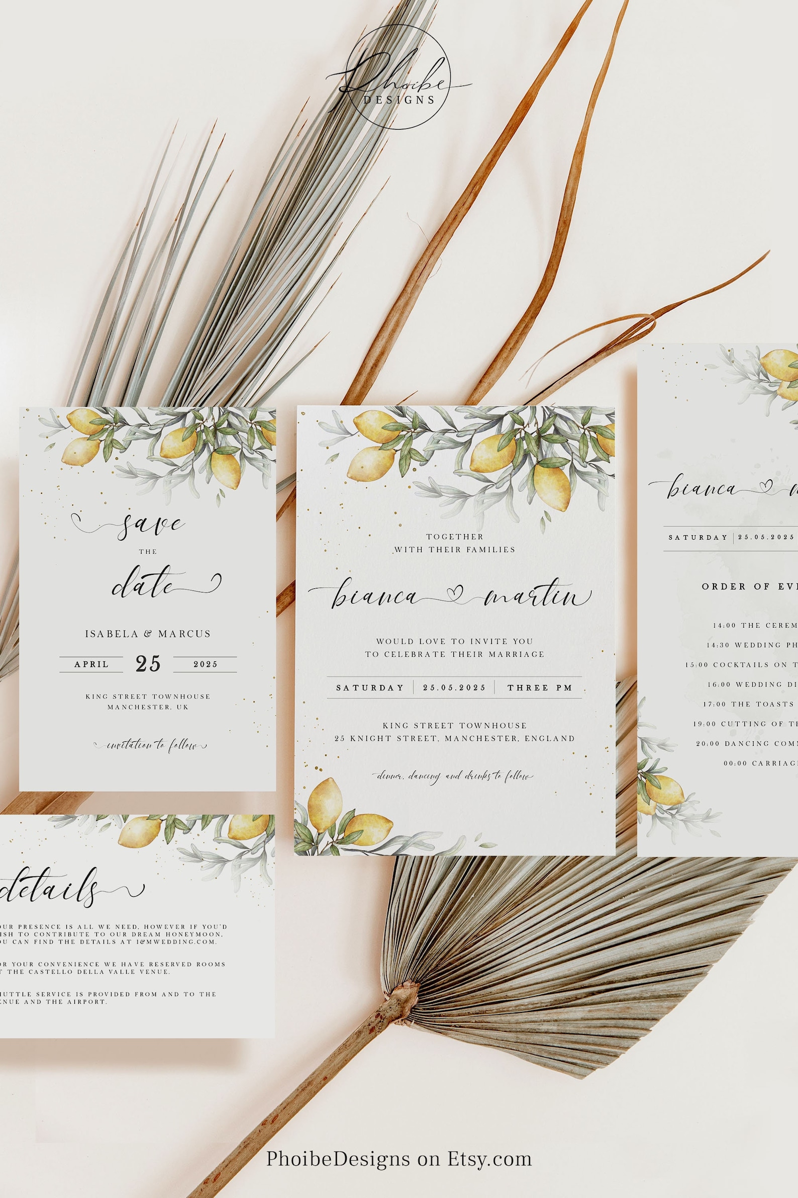 Lemon Wedding Invitation Template Suite Printable Olive and - Etsy