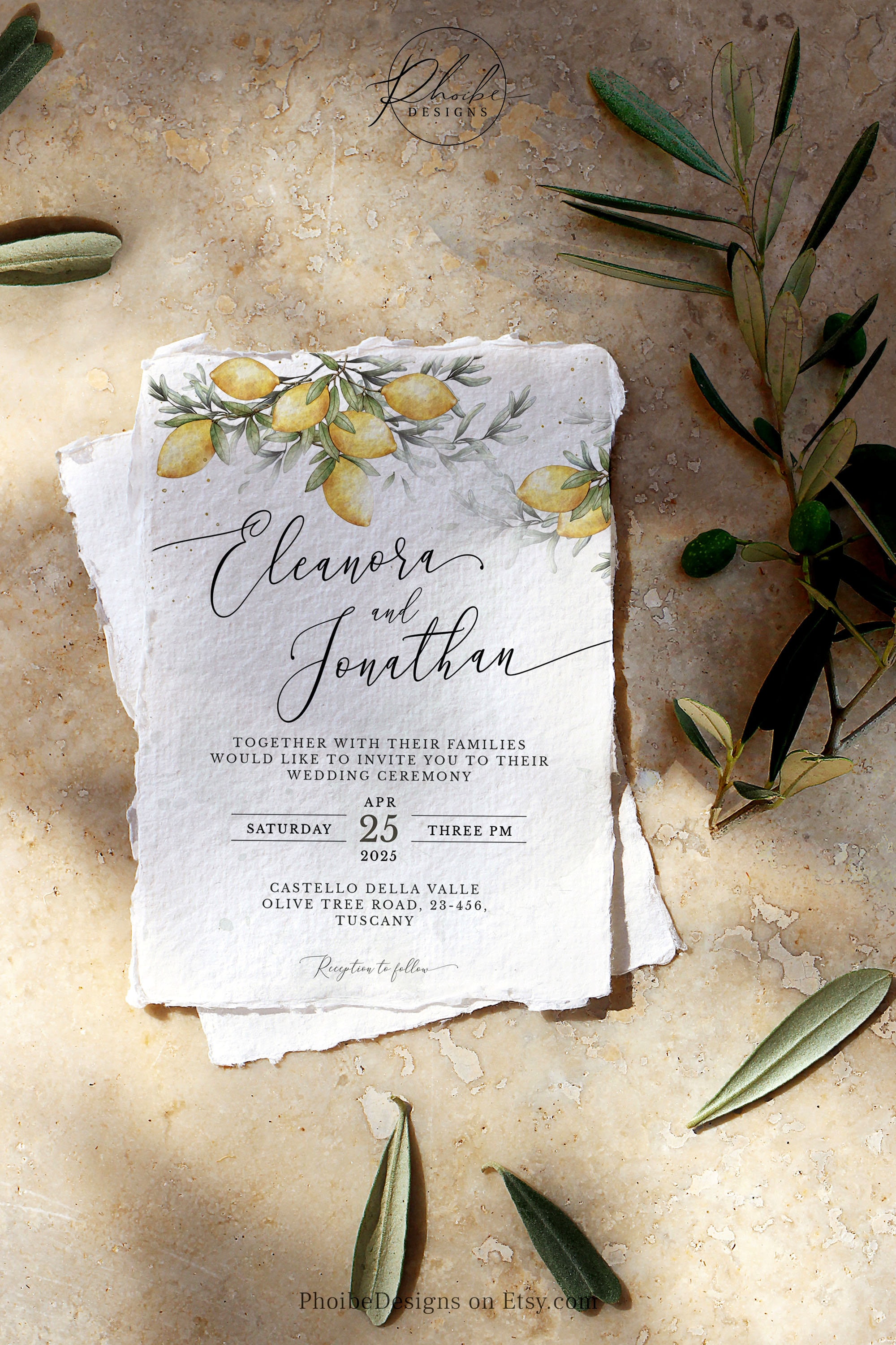 Lemon Wedding Invitation Template Olive Wedding Invitation - Etsy