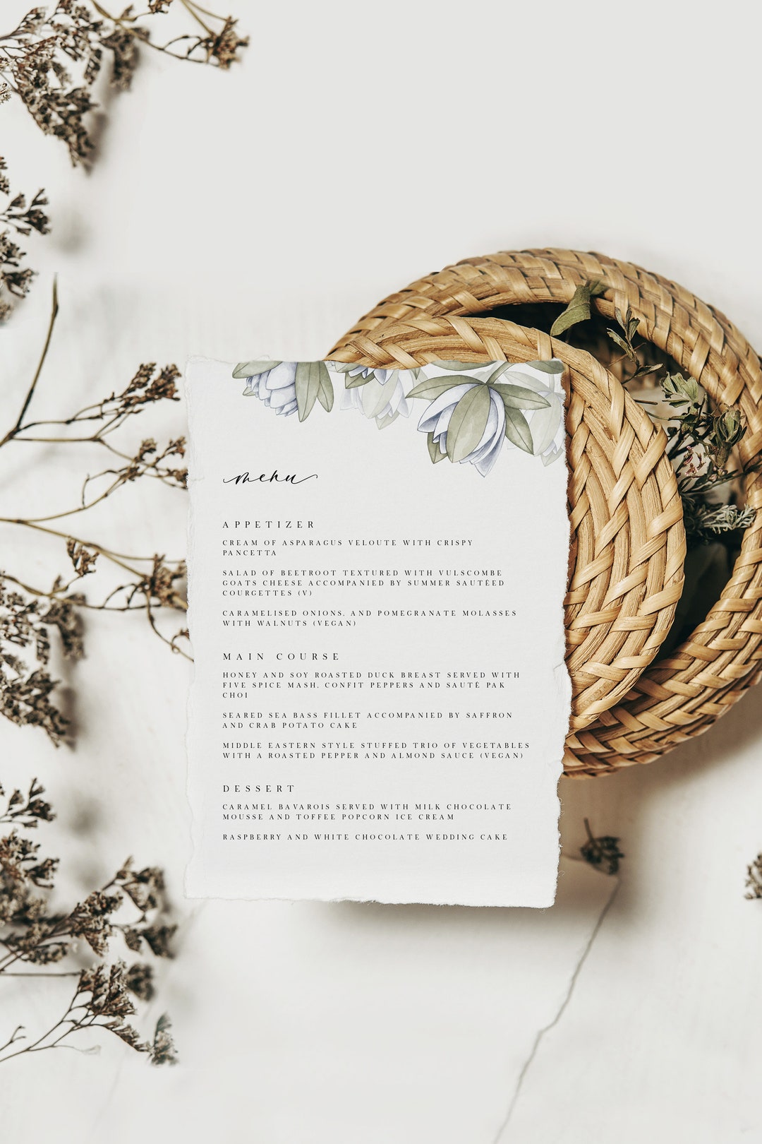 Water Lily Menu Template, Printable Personalised Wedding Menu Card ...