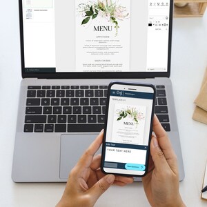 Wedding Menu Template, Garden Theme Wedding Printable Menu Card, Modern ...