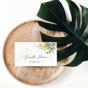 Lemon Printable Wedding Table Name Tag Template, Watercolour Boho ...