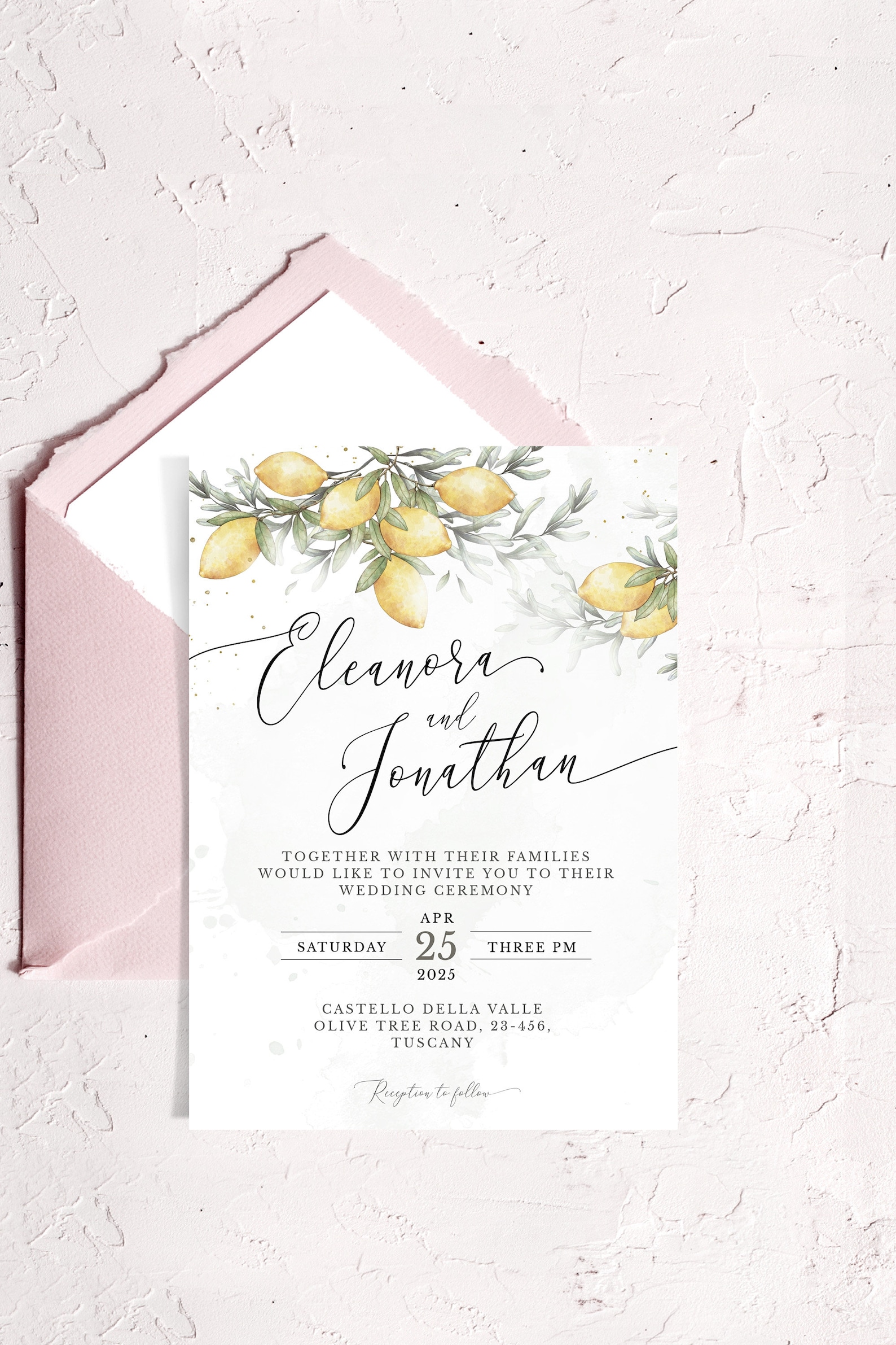Lemon Wedding Invitation Template: Italian Theme 5x7, 4x6, A5, A6, LENA ...