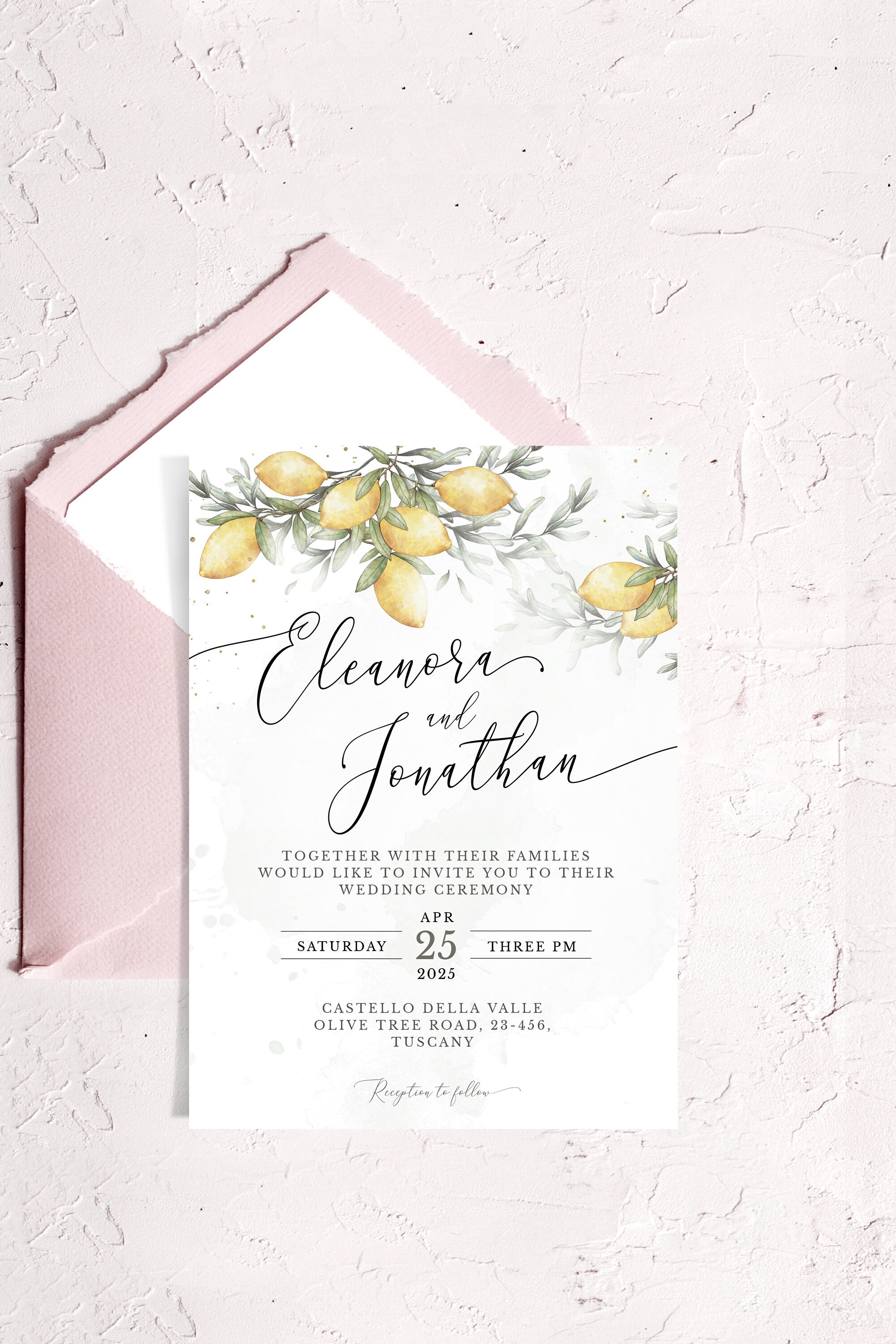 Lemon Wedding Invitation Template Printable Watercolor - Etsy