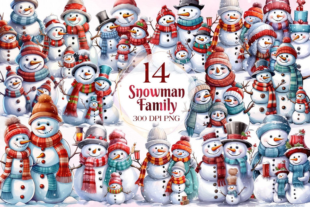 Snowman Family Watercolor Clipart Bundle Graphics - Etsy