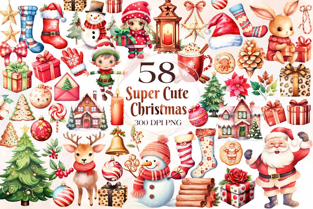 Super Cute Christmas Watercolor Clipart Graphics - Etsy
