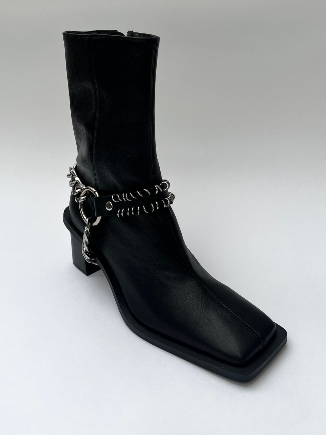 Handmade Leather and Stainless Steel Boot Harnesses Punk Gothic Pierced ...