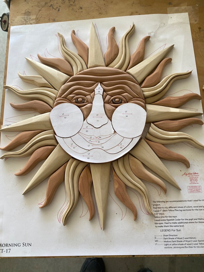 Morning Sun Intarsia Mosaic Wood Wall Hanging Art, Sunshine, Sunrays ...