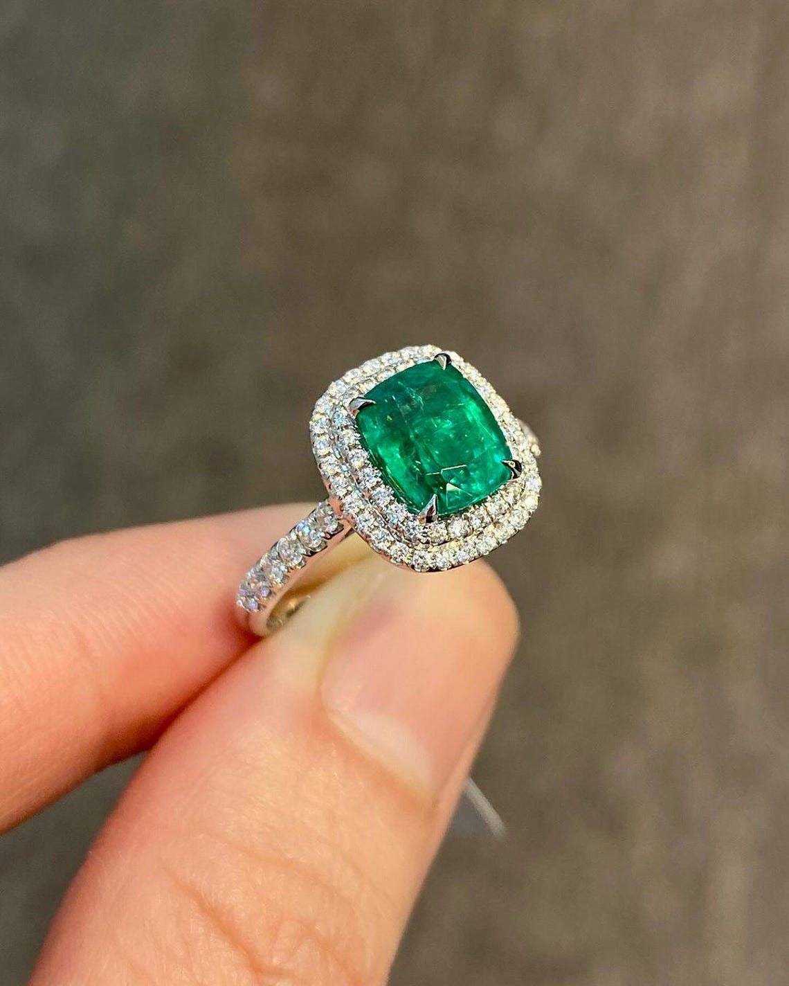 Vintage Cushion Cut Emerald Ring Beautiful Emerald Stone Ring 925 ...