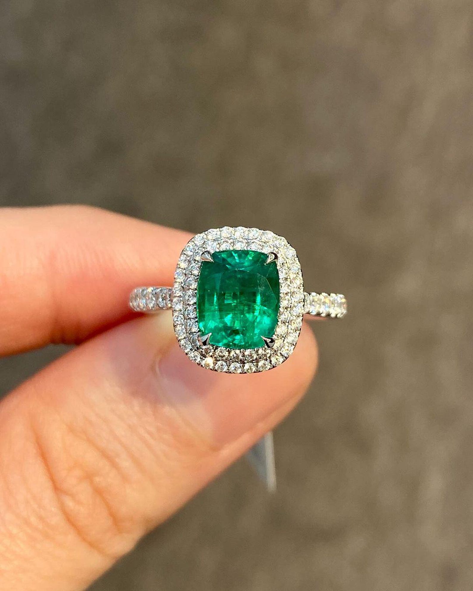 Vintage Cushion Cut Emerald Ring Beautiful Emerald Stone Ring 925 ...