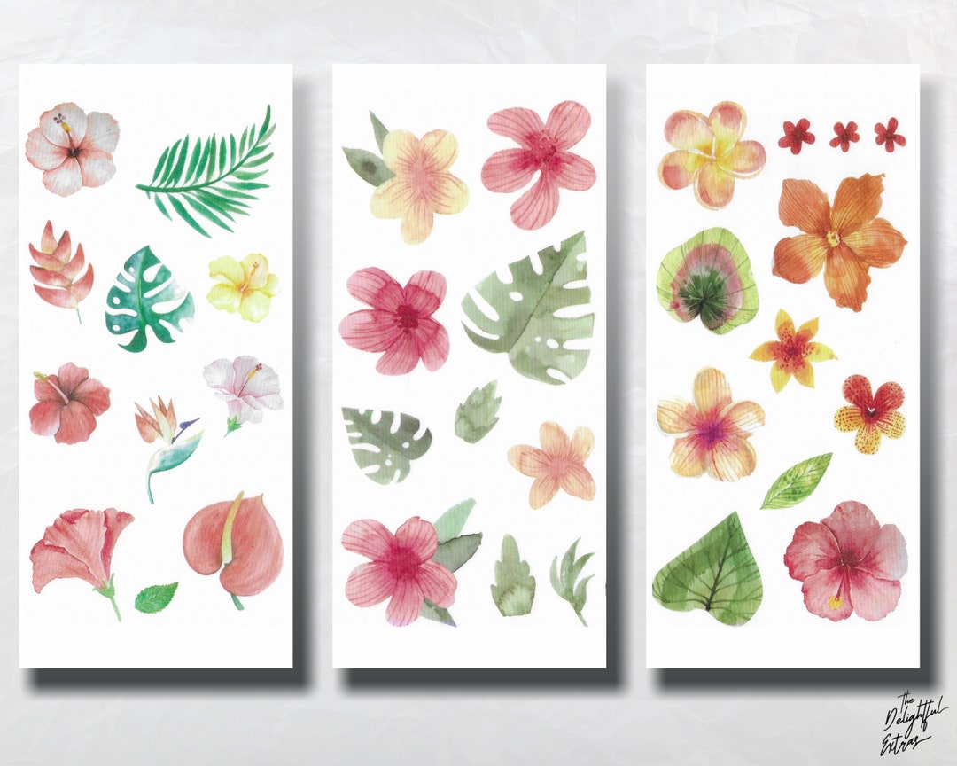 Tropical Flower & Leaf Stickers | 3 Sheets| Flamingo Flower, Monstera ...