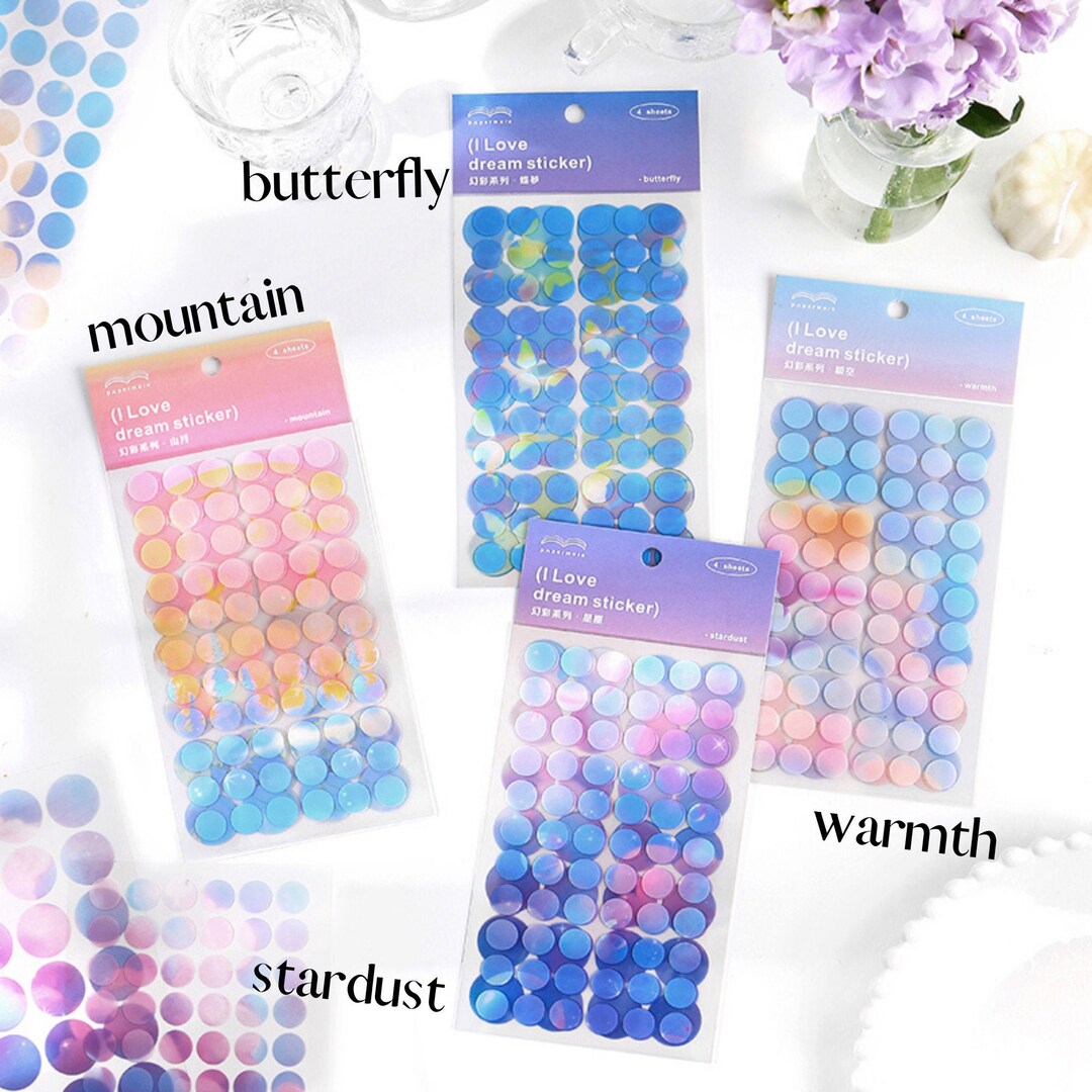 Iridescent Dot Stickers | Pink Blue Purple Pastel PET Stickers ...