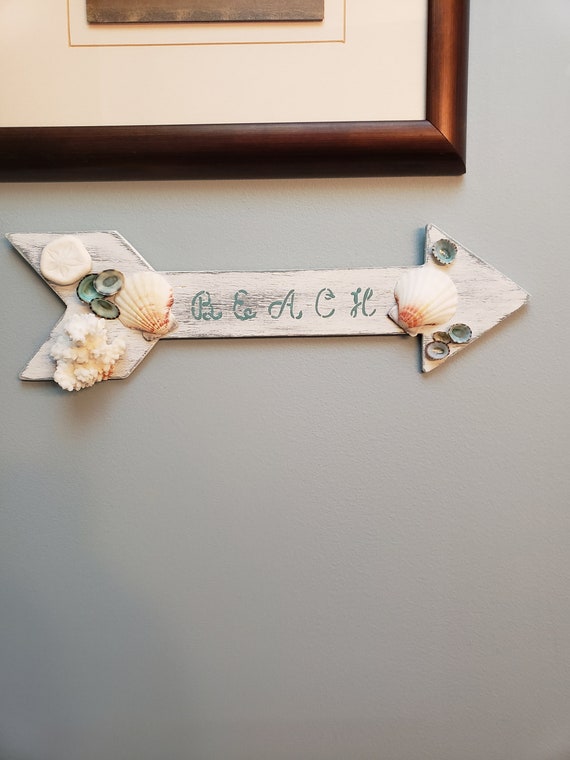 Beach Arrow Sign With Shells and Coral | Etsy