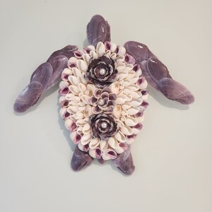 Seashell Turtle Mosaic Purple White Coastal Decor Gift - Etsy