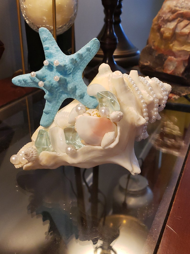 Seashell Conch Shell Wedding Cake Topper With Pearls and - Etsy