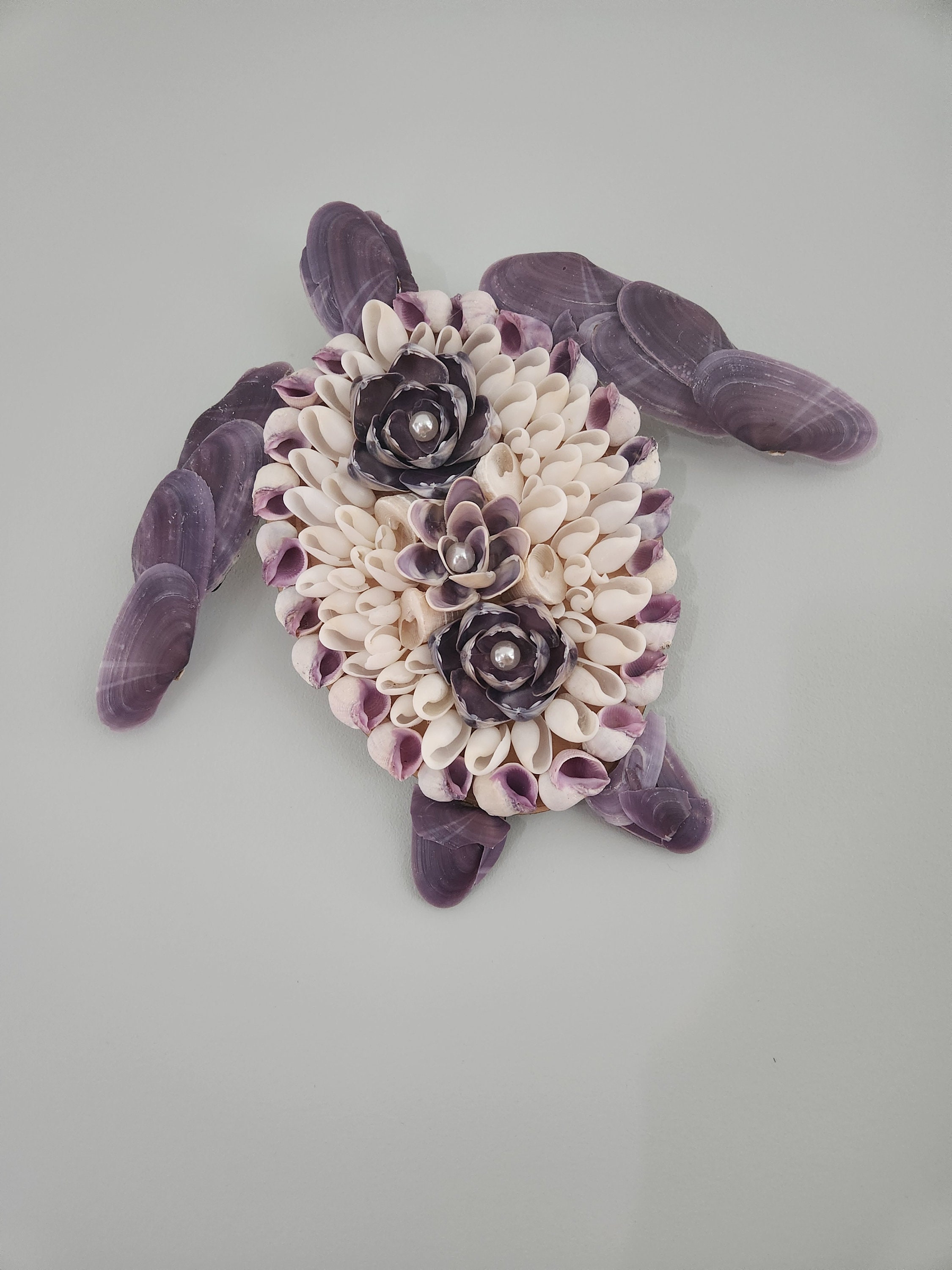 Seashell Turtle Mosaic Purple White Coastal Decor Gift - Etsy