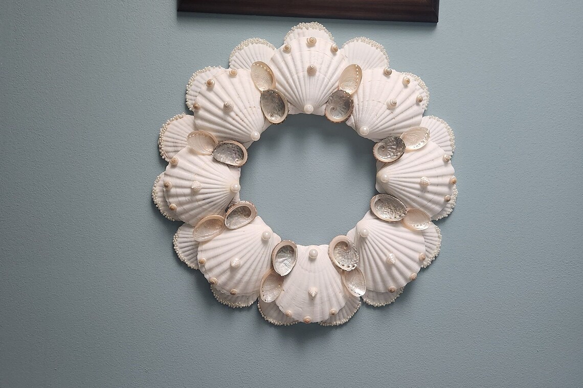 Large White Lions Paw Scallop Shell Wreath With Abalone - Etsy