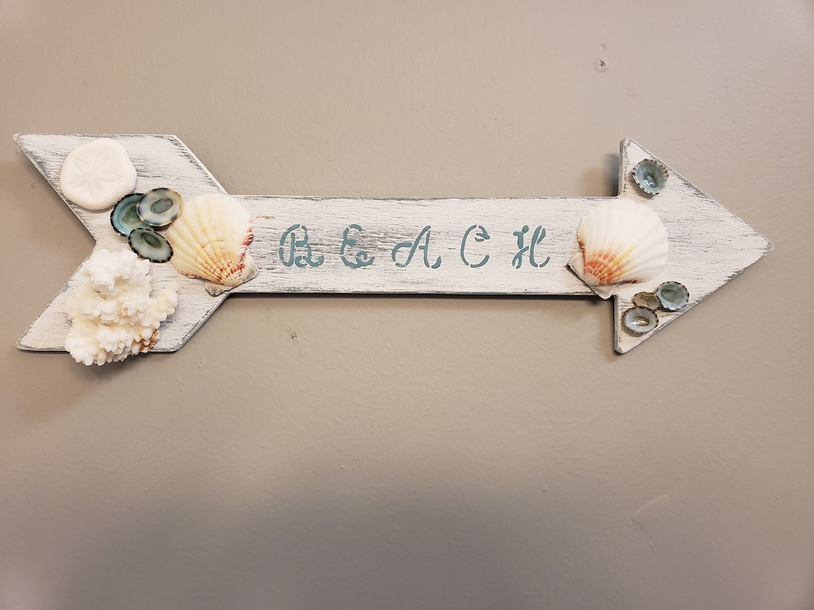 Beach Arrow Sign With Shells and Coral - Etsy