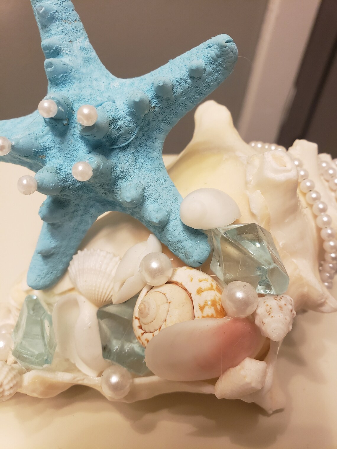 Seashell conch shell wedding cake topper with pearls and | Etsy