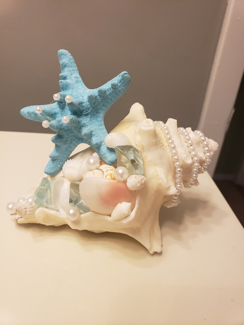 Seashell Conch Shell Wedding Cake Topper With Pearls and - Etsy
