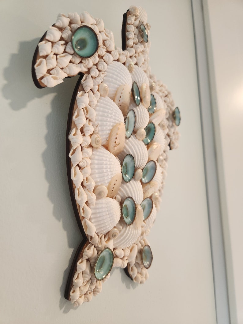 Sea Turtle Seashell Mosaic White Blue Coastal Decor - Etsy