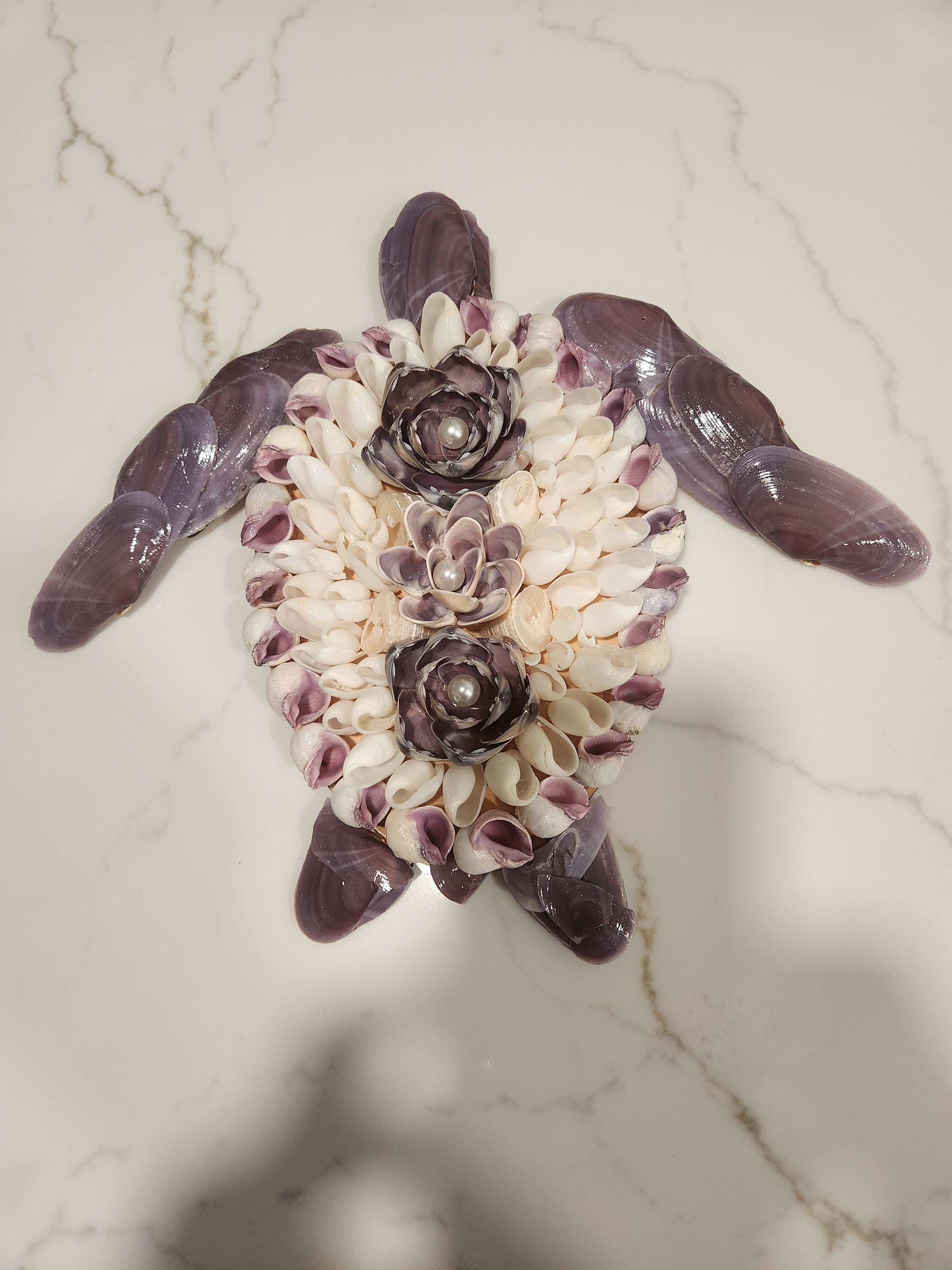 Seashell Turtle Mosaic Purple White Coastal Decor Gift - Etsy