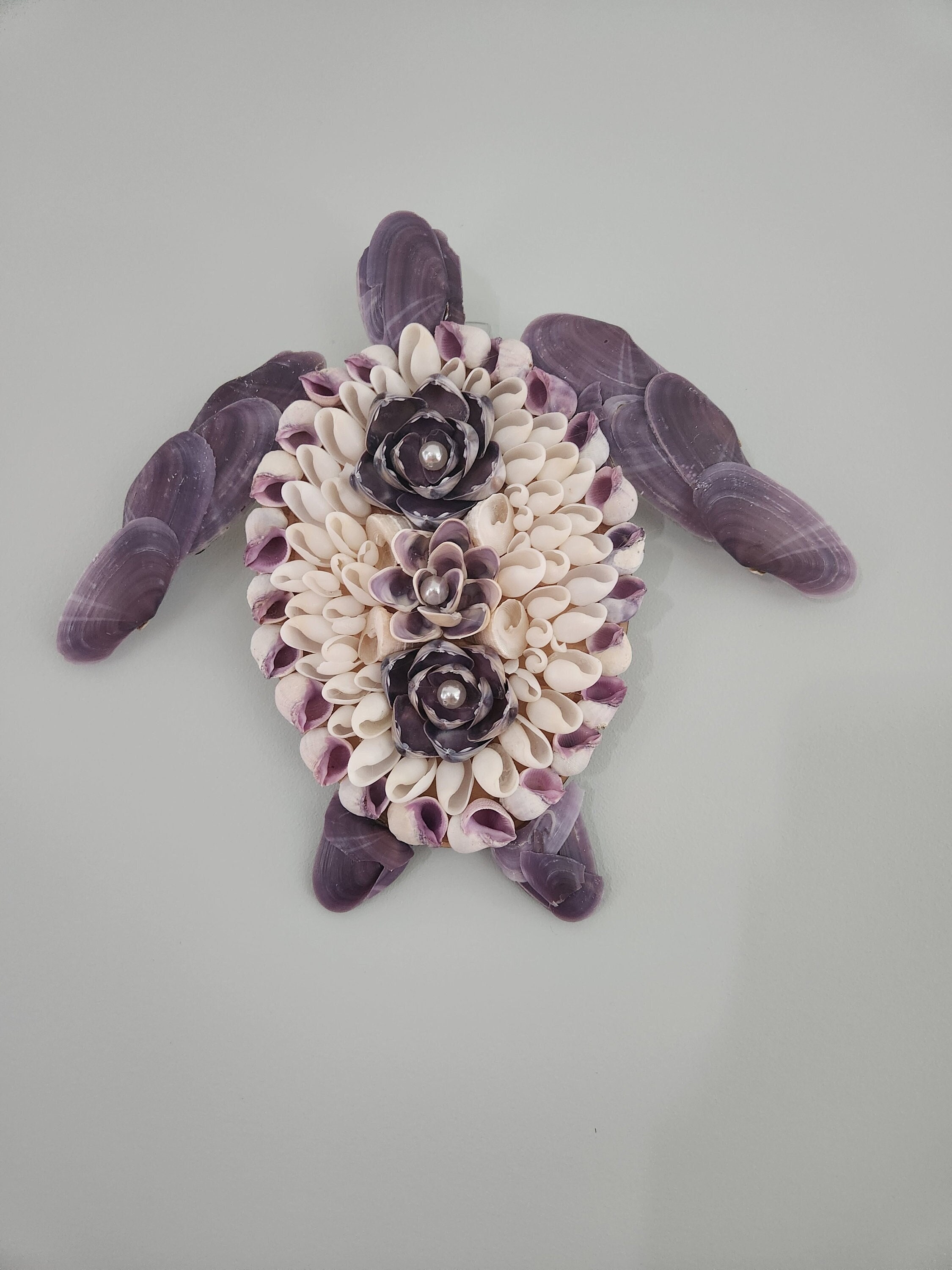 Seashell Turtle Mosaic Purple White Coastal Decor Gift - Etsy