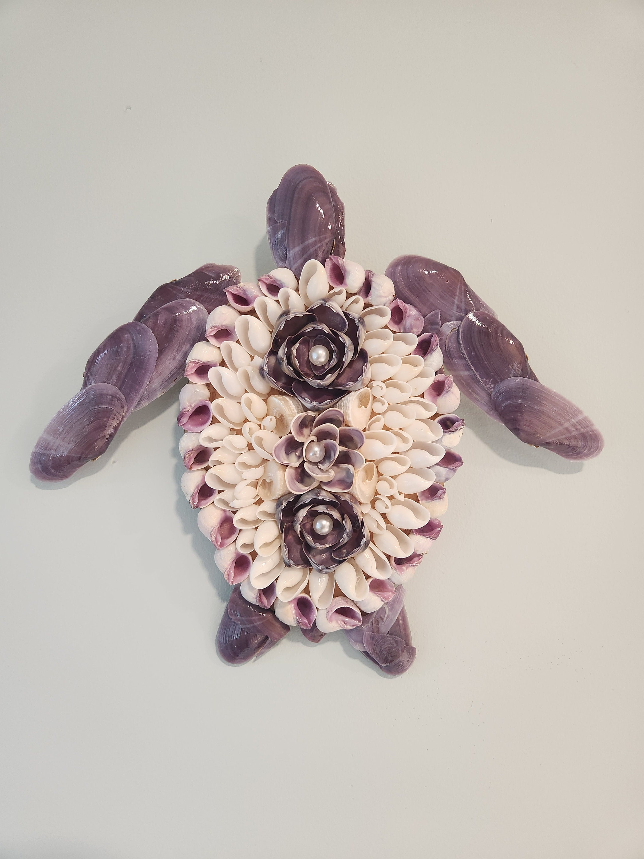Seashell Turtle Mosaic Purple White Coastal Decor Gift - Etsy