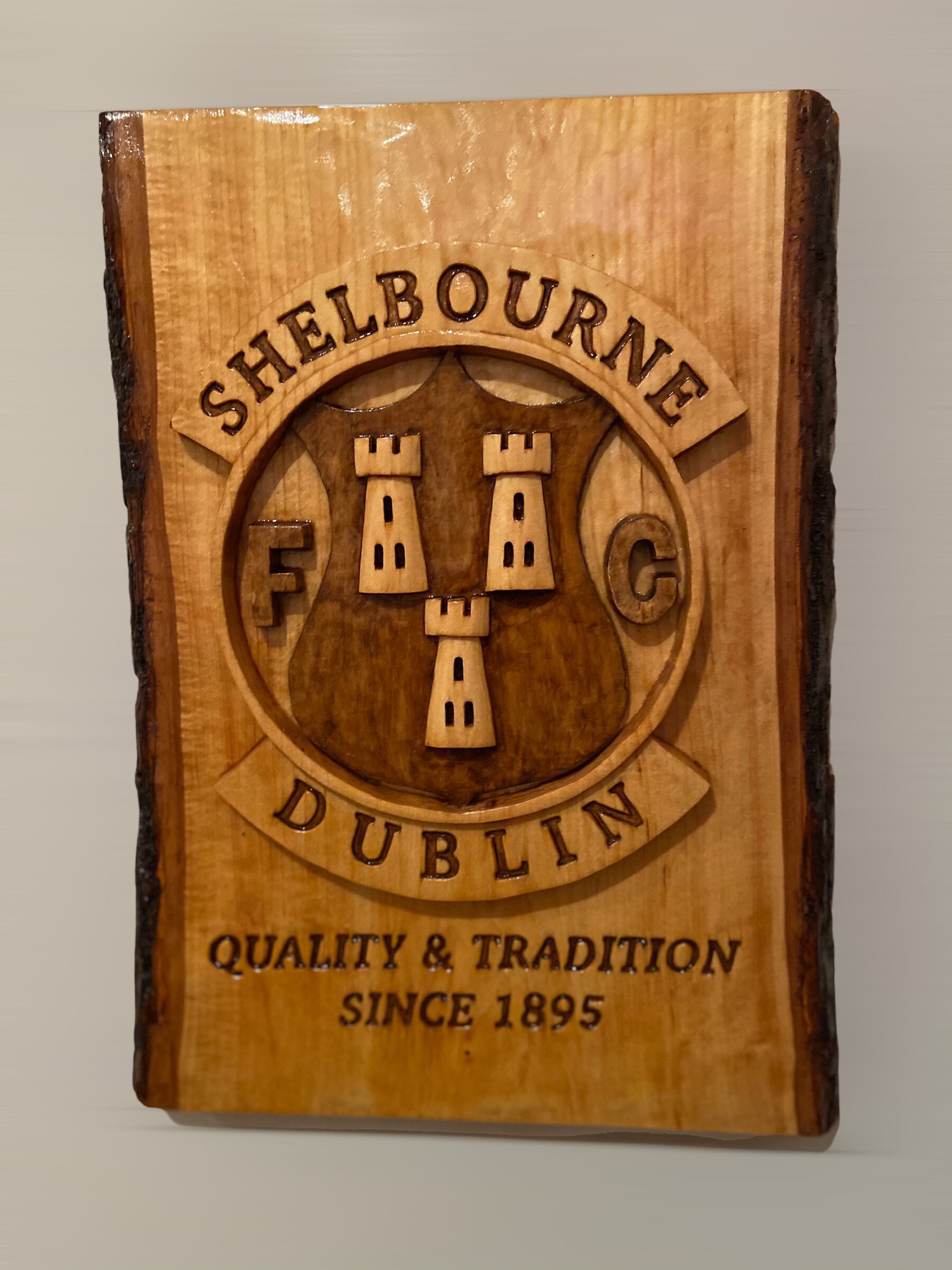 Shelbourne fc crest wall hanging wood carving league of | Etsy