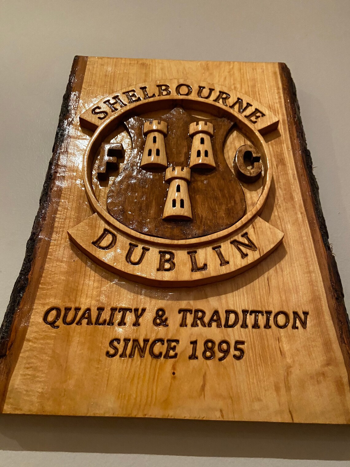 Shelbourne fc crest wall hanging wood carving league of | Etsy