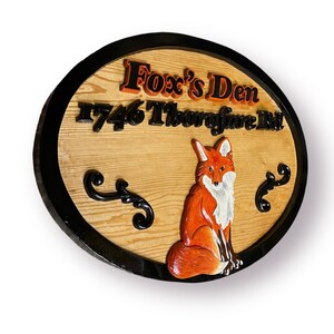 Custom Home Address Wood Carving Fox House Sign Porch Sign Mailbox Sign ...