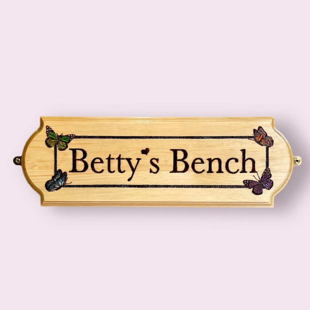 Custom Wood Bench Plaque: Butterfly Pyrography Memorial - Etsy