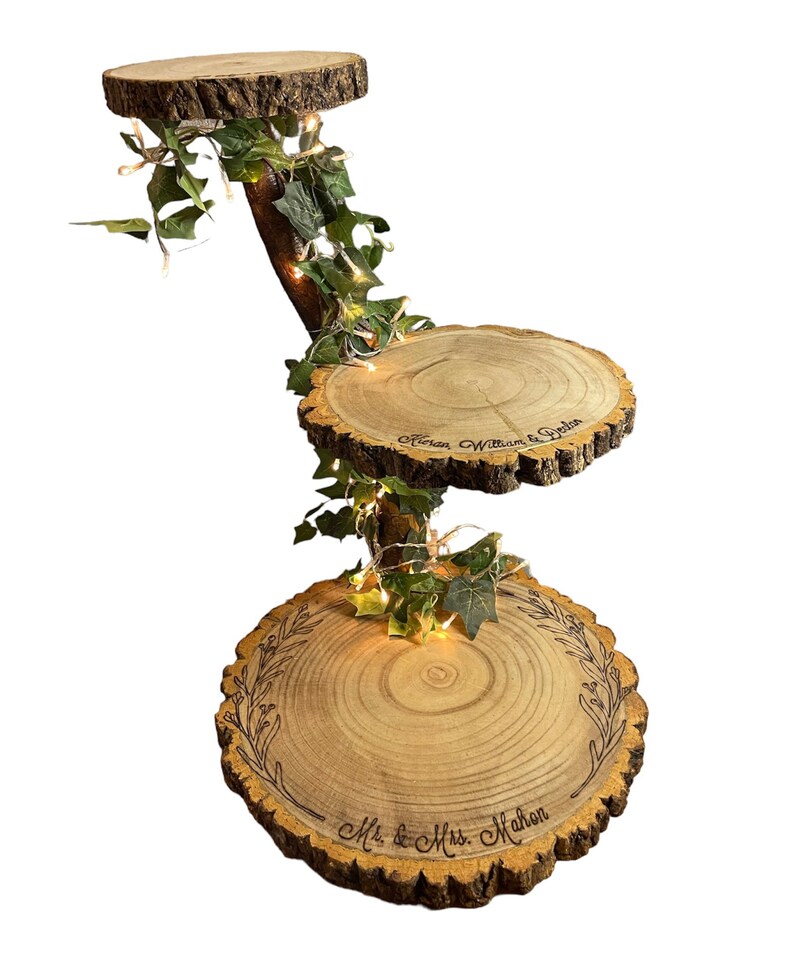 Three Tier Log Slice Cake Stand Rustic Cake Stand Wood Cake - Etsy