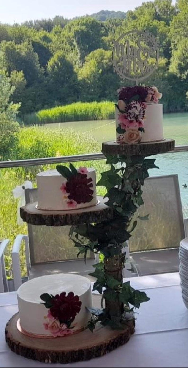 Rustic Three Tier Log Slice Cake Stand: Hand Burned Wedding Platter - Etsy