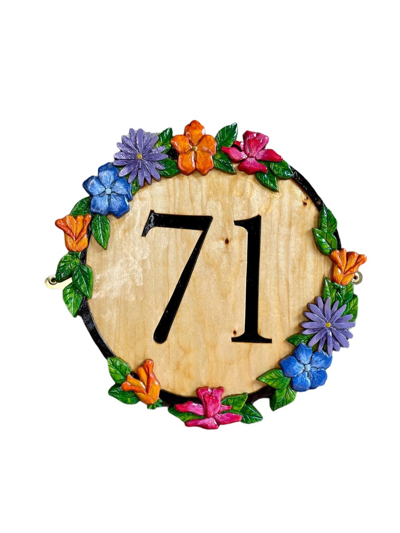 Hand Carved Floral Wreath House Number Sign - Custom Lime Wood - Etsy