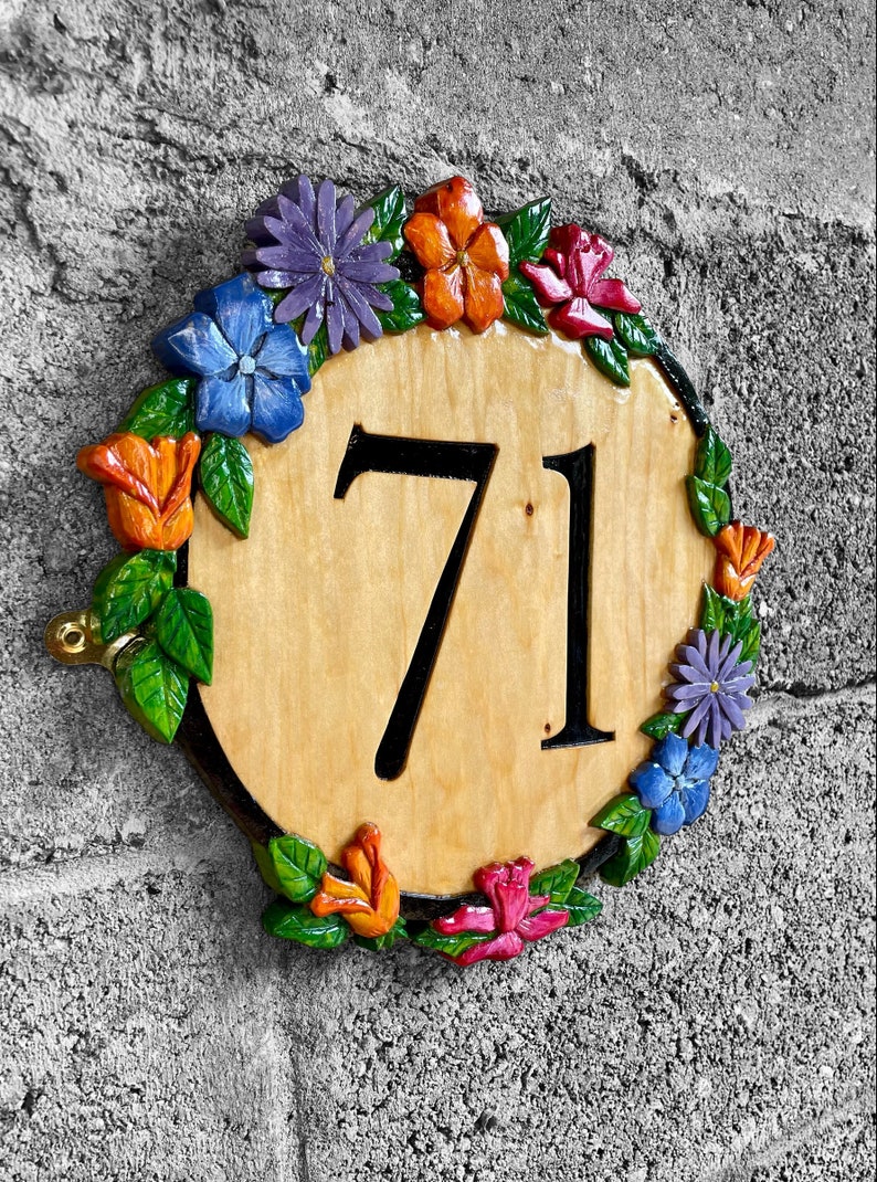 Hand Carved Floral Wreath House Number Sign - Custom Lime Wood - Etsy