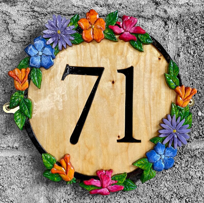 Hand Carved Floral Wreath House Number Sign - Custom Lime Wood - Etsy
